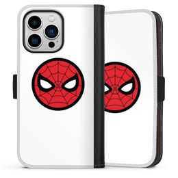 DeinDesign iPhone 13 Pro Handy Klapph&uuml;lle Handyh&uuml;lle aus Kunst Leder schwarz Flip Case Merchandise Marvel Spiderman Sideflip mit Lasche