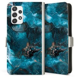 DeinDesign Galaxy A52s 5G Handy Klapph&uuml;lle Handyh&uuml;lle aus Kunst Leder wei&szlig; Flip Case Ocean Blue Marble Sideflip mit Lasche