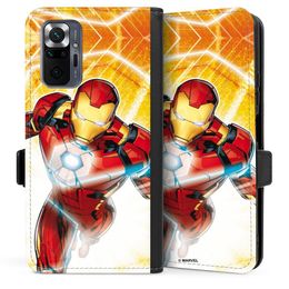 DeinDesign Xiaomi Redmi Note 10 Pro Handy Klapph&uuml;lle Handyh&uuml;lle aus Kunst Leder schwarz Flip Case Marvel Iron Man Fire Sideflip mit langer Lasche
