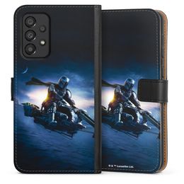 DeinDesign Galaxy A33 5G Handy Klapph&uuml;lle Handyh&uuml;lle aus Kunst Leder schwarz Flip Case Star Wars Merchandise The Mandalorian Sideflip mit langer Lasche