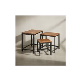 KADIMA DESIGN 3er Set Beistelltische aus Sheesham-Massivholz und Metallbeinen, Handgefertigt, Langlebig.