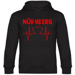 multifanshop Kapuzen Sweatshirt - N&uuml;rnberg - Herzschlag - Druck rot - Hoodie