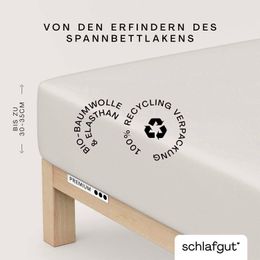 Spannbettlaken Schlafgut "PREMIUM Mako-Zwirn-Jersey, 220 g/m&sup2;, 95% Bio-Baumwolle, 5% Elasthan", beige (sand light), 1 Stk., Mako-Zwirn-Jersey, 140-160x200-220 30cm, Mako-Zwirn-Jersey, Obermaterial: 95% Baumwolle, 5% Elasthan, Bettlaken, Spannbettlaken, Bettlaken bis 30 cm H&ouml;he, PREMIUM-Qualit&auml;t langlebig, perfekter Sitz