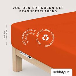 Spannbettlaken Schlafgut "PREMIUM Mako-Zwirn-Jersey, 220 g/m&sup2;, 95% Bio-Baumwolle, 5% Elasthan", rot (rot mid), 1 Stk., Mako-Zwirn-Jersey, 180-200x200-220 30cm, Mako-Zwirn-Jersey, Obermaterial: 95% Baumwolle, 5% Elasthan, Bettlaken, Spannbettlaken, Bettlaken bis 30 cm H&ouml;he, PREMIUM-Qualit&auml;t langlebig, perfekter Sitz
