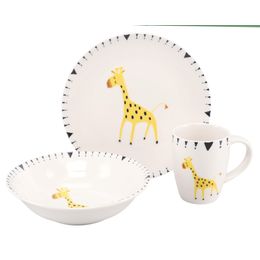 Kindergeschirr-Set Creatable "Safari Giraffe, Kinder Set 3-tlg.", natur, bunt, 3, Steinzeug, Geschirr-Sets, gezeichnete Tiermotive, skandinavischer Stil, Ethno-Style Motive