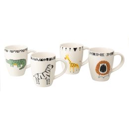 Becher Creatable "Safari, Becher-Set 4-tlg.", natur, bunt, H:9,5cm &Oslash;:7,5cm, Steinzeug, Trinkgef&auml;&szlig;e, Becher, Tiermotive, skandinavischer Stil, Ethno-Style Motive