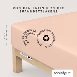 Spannbettlaken Schlafgut "PREMIUM Mako-Zwirn-Jersey, 220 g/m&sup2;, 95% Bio-Baumwolle, 5% Elasthan", rot (rot light), 1 Stk., Mako-Zwirn-Jersey, 90-100x190-220 30cm, Mako-Zwirn-Jersey, Obermaterial: 95% Baumwolle, 5% Elasthan, Bettlaken, Spannbettlaken, Bettlaken bis 30 cm H&ouml;he, PREMIUM-Qualit&auml;t langlebig, perfekter Sitz