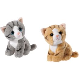 Kuscheltier Heunec "Mini Mi Katzen Set", grau (grau, braun), Pl&uuml;schfiguren, KinderH:14cm, Pl&uuml;sch, Kuscheltier, H:14cm