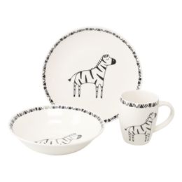 Kindergeschirr-Set Creatable "Safari Zebra, Kinder Set 3-tlg.", natur, bunt, 3, Steinzeug, Geschirr-Sets, gezeichnete Tiermotive, skandinavischer Stil, Ethno-Style Motive
