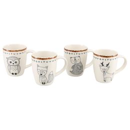 Becher Creatable "Freunde des Waldes, Becher-Set 4-tlg.", natur, bunt, H:9,5cm &Oslash;:7,5cm, Steinzeug, Trinkgef&auml;&szlig;e, Becher, Tiermotive, skandinavischer Stil, unregelm&auml;&szlig;iger brauner Rand