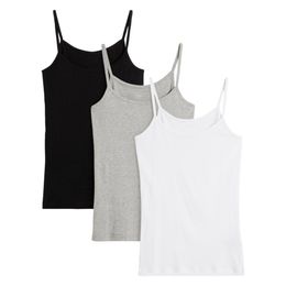 Shirttop bonprix, Damen, Gr. 36/38 (S), wei&szlig;, hellgrau meliert, schwarz, Jersey, Obermaterial: 90% Baumwolle, 10% Viskose, tailliert, Tops Shirttop, taillierte Passform, ohne &Auml;rmel, aus leichtem Baumwollmaterial