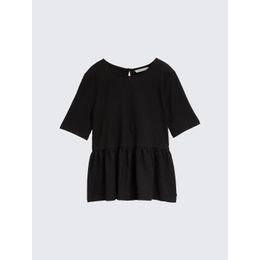 Tom Tailor Denim Damen Jacquard T-Shirt mit Peplum, schwarz, Uni, Gr. XS