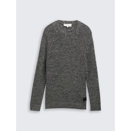 Tom Tailor Denim Herren Strickpullover mit Rundhalsausschnitt, grau, Meliert, Gr. XXL
