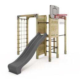 Kletterger&uuml;st FIT Cross 875 - Massivholz Garten-Trainingsger&auml;t mit Klimmzugstange, Basketballkorb & Rutsche f&uuml;r Kinder und Fitness-Eltern - Wickey