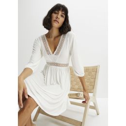 bonprix Tunika-Kleid aus softem Viskose-Mix, wei&szlig;, Gr.52/54 (XXL), modisches Kleid mit dekorativer Spitze am Ausschnitt und vorne an der Taille., aus Viskose