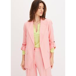 bonprix Blazer aus Leinen-Mix, rosa, Gr.44, L&auml;ssiger Blazer mit 7/8 &Auml;rmeln ohne Verschluss