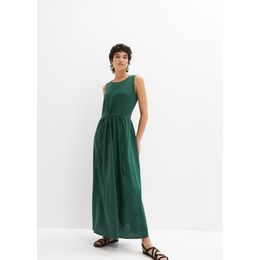 bonprix Maxikleid aus leichtem Leinen-Viskose-Mix, gr&uuml;n, Gr.56, Weites figurumspielendes Kleid aus Leinen betont die Taille durch Tunnelzug, aus Viskose