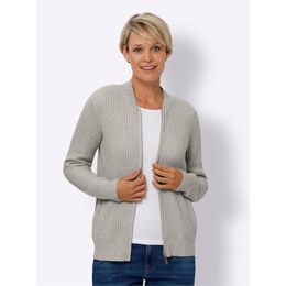 WITT Damen Strickjacke in Ripp-Optik, pflegeleicht, steingrau-meliert, Gr&ouml;&szlig;e 38