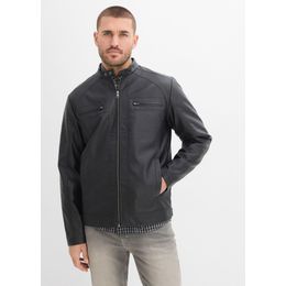 bonprix Lederimitat-Jacke in Regular Fit, schwarz, Gr.60/62 (XXL), Coole Bikerjacke mit Stehkragen, markanten Zipper-Taschen, gesteppten Eins&auml;tzen und angesagtem Used-LookLederimitat