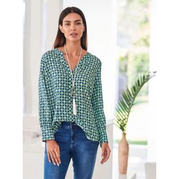 Heine Witt Damen Langarm-Bluse mit grafischem Dessin, ecru-royalblau-gemustert, Gr&ouml;&szlig;e 44