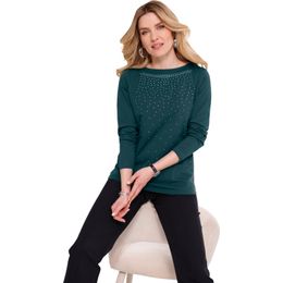 Damen Langarmshirt mit Glitzersteinchen petrol, Gr&ouml;&szlig;e 42
