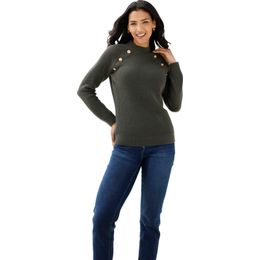 Damen Stehkragenpullover mit Zierkn&ouml;pfen graphit, Gr&ouml;&szlig;e 44