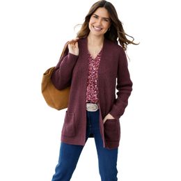 Damen Strickjacke in gerippter Grobstrick-Optik burgund, Gr&ouml;&szlig;e 46