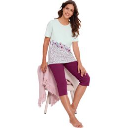 Damen Capri-Schlafanzug mit Animal- und Bl&uuml;tendruck zartmint-malve, Gr&ouml;&szlig;e 40/42