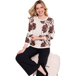 Damen Jacquard-Pullover mit Glanzgarn-Details elfenbein-schoko-gemustert, Gr&ouml;&szlig;e 40