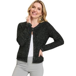 Damen Strickjacke in Melange-Optik schwarz-grau-meliert, Gr&ouml;&szlig;e 56