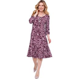 Damen Jerseykleid mit 3/4-&Auml;rmeln burgund-flieder-bedruckt, Gr&ouml;&szlig;e 50