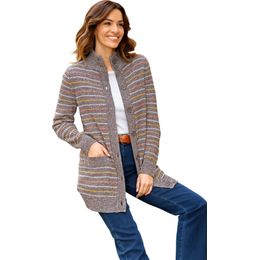 Damen Strickjacke im Streifenmuster dunkeltaupe-ecru-gestreift, Gr&ouml;&szlig;e 40