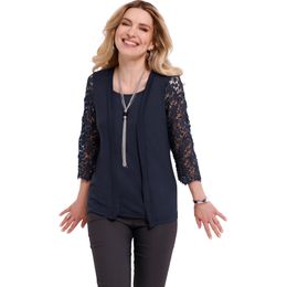 Damen 2-in-1-Shirt mit &Auml;rmeln aus Spitze marine, Gr&ouml;&szlig;e 46