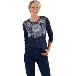 Damen Langarmshirt mit Ornament-Druck marine-ecru-bedruckt, Gr&ouml;&szlig;e 56