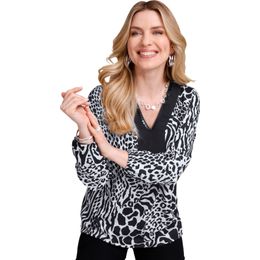 Damen Schlupfbluse mit Pailletten wei&szlig;-schwarz-bedruckt, Gr&ouml;&szlig;e 56