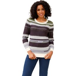 Damen Jacquard-Pullover mit Strickmuster aubergine-oliv-gemustert, Gr&ouml;&szlig;e 48