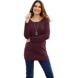 Damen Longpullover mit Kontrast-Rollsaum burgund, Gr&ouml;&szlig;e 38
