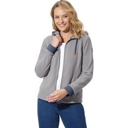 Damen Fleecejacke mit Kapuze steingrau-rauchblau, Gr&ouml;&szlig;e 50
