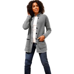 Damen Longstrickjacke in Salz- & Pfeffer-Optik ecru-schwarz-gemustert, Gr&ouml;&szlig;e 52