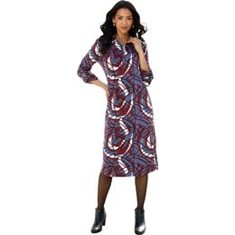 Damen Polokleid im Baumwoll-Mix bordeaux-rauchblau-bedruckt, Gr&ouml;&szlig;e 46