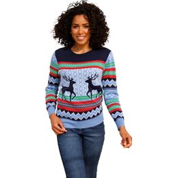Damen Norwegerpullover mit gerippten B&uuml;ndchen marine-himmelblau-gemustert, Gr&ouml;&szlig;e 46