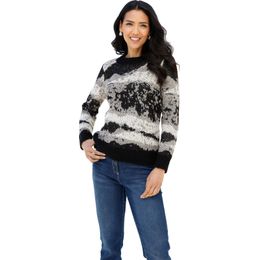 Damen Jacquardpullover in flauschiger Qualit&auml;t schwarz-ecru-gemustert, Gr&ouml;&szlig;e 38