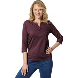 Damen 3/4-Arm-Shirt mit kurzer Knopfleiste burgund, Gr&ouml;&szlig;e 40