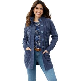 Damen Longstrickjacke mit Zopfmuster rauchblau, Gr&ouml;&szlig;e 50