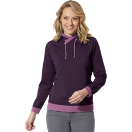 Damen Langarm-Pullover mit kontrastfarbigen B&uuml;ndchen aubergine-violett, Gr&ouml;&szlig;e 46