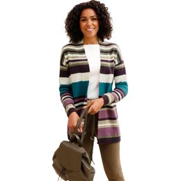 Damen Longstrickjacke im Streifenmuster aubergine-violett-geringelt, Gr&ouml;&szlig;e 38