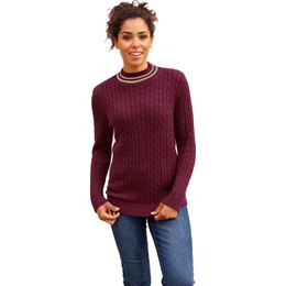 Damen Stehkragenpullover mit Zopfmuster bordeaux-sand, Gr&ouml;&szlig;e 38