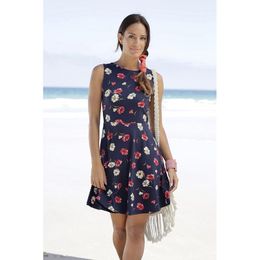 Beach Time BEACHTIME Jerseykleid 'mit Blumendruck, Sommerkleid aus elastischer Baumwolle, A-Linien-Kleid' mehrfarbig Gr. 44 f&uuml;r Damen. Mit Rundhals. 