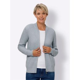 WITT Damen Strickjacke in Ripp-Optik, pflegeleicht, taubenblau-meliert, Gr&ouml;&szlig;e 38