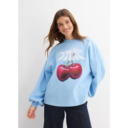 bonprix Oversize-Sweatshirt aus reiner Bio-Baumwolle, blau, Gr.40/42 (M), Trendiges Oversize-Sweatshirt aus reiner Bio-Baumwolle mit Aufdruck, aus 100% Baumwolle